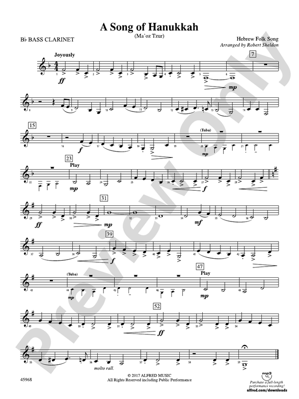 A Song of Hanukkah: B-flat Bass Clarinet: B-flat Bass Clarinet Part ...