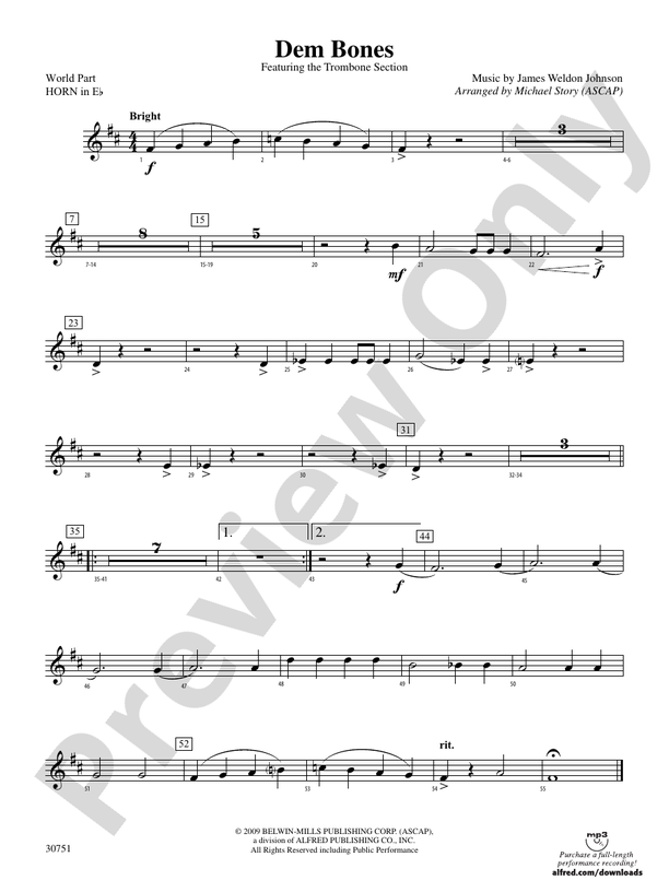 Dem Bones: (wp) 1st Horn in E-flat: (wp) 1st Horn in E-flat World Part ...