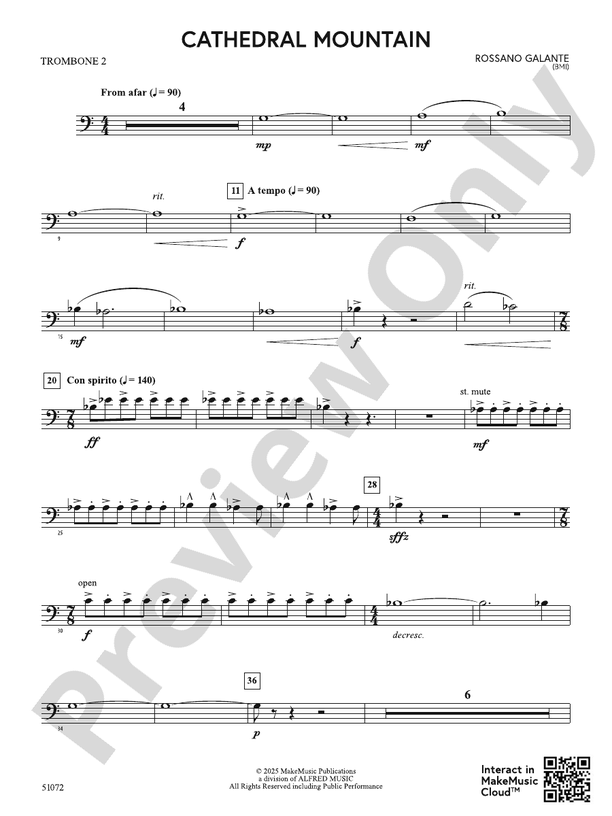 Cathedral Mountain: 2nd Trombone: 2nd Trombone Part - Digital Sheet Music Download