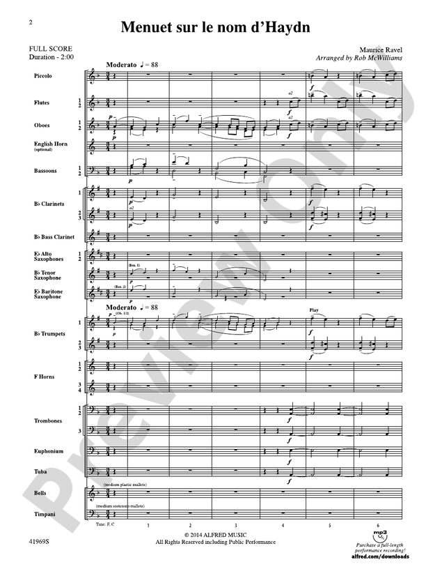 Menuet sur le nom d'Haydn: Concert Band Conductor Score & Parts ...