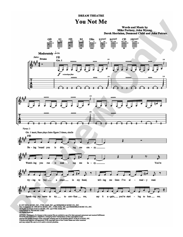 You Not Me: Guitar TAB: Dream Theater - Digital Sheet Music Download