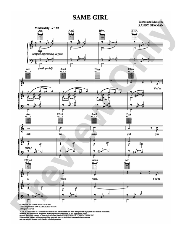 Same Girl: Piano/Vocal/Chords: Randy Newman - Digital Sheet Music Download