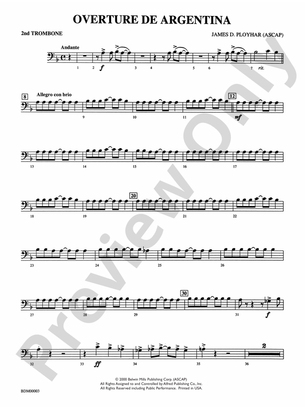 Overture de Argentina: 2nd Trombone: 2nd Trombone Part - Digital Sheet Music Download