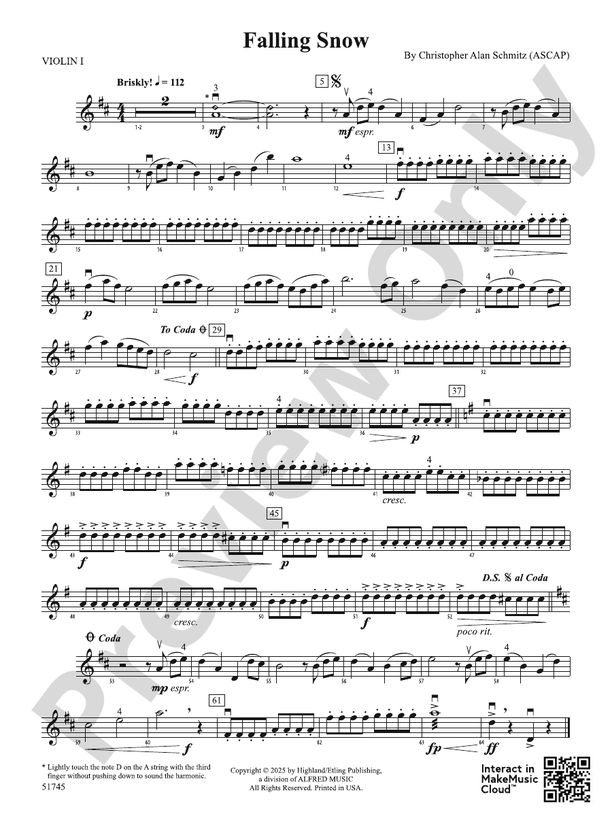Falling Snow: 1st Violin: 1st Violin Part - Digital Sheet Music Download