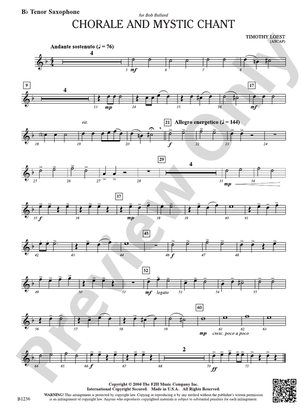 Chorale and Mystic Chant: B-flat Tenor Saxophone: B-flat Tenor ...