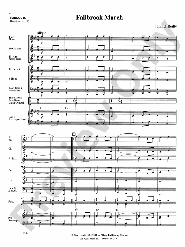 Fallbrook March: Concert Band Conductor Score & Parts: John O'Reilly ...