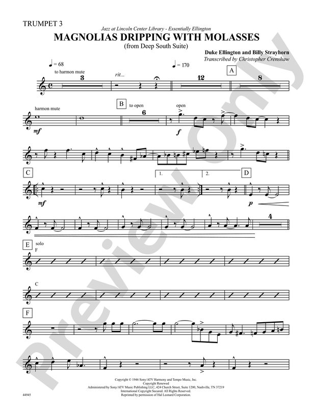 Magnolias Dripping with Molasses: 3rd B-flat Trumpet: 3rd B-flat ...