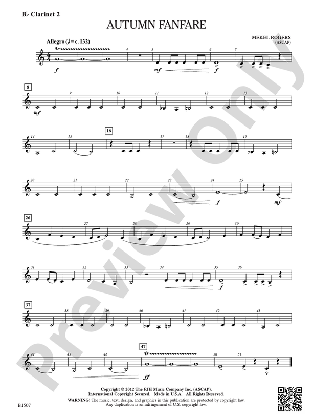 Autumn Fanfare: B-flat Clarinet 2: B-flat Clarinet 2 Part: Mekel Rogers ...