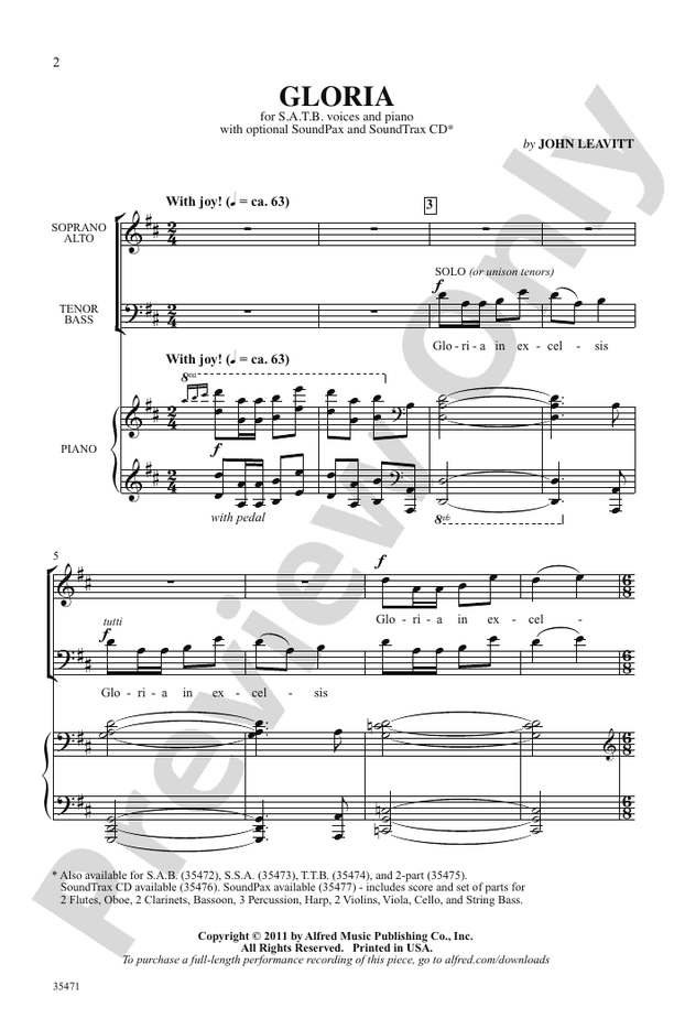 Gloria: SATB Choral Octavo: John Leavitt - Digital Sheet Music Download