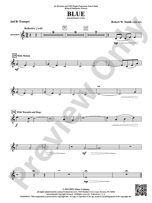 Blue: 2nd B-flat Trumpet: 2nd B-flat Trumpet Part: Robert W. Smith - Digital Sheet Music Download