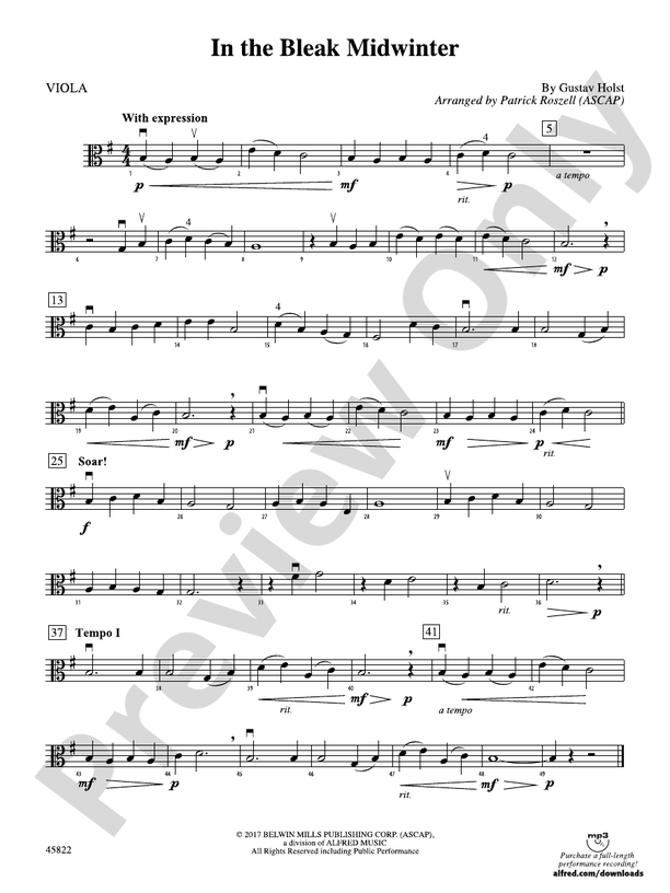 In the Bleak Midwinter: Viola: Viola Part - Digital Sheet Music Download