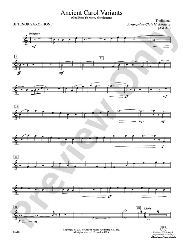 Ancient Carol Variants: B-flat Tenor Saxophone: B-flat Tenor Saxophone ...