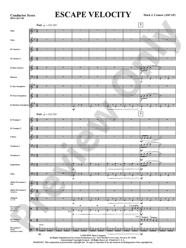 Escape Velocity: Concert Band Conductor Score & Parts: Mark J. Connor - Digital Sheet Music Download