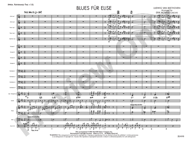 Blues für Elise: Score: Jazz Ensemble Score: Ludwig van Beethoven - Digital Sheet Music Download