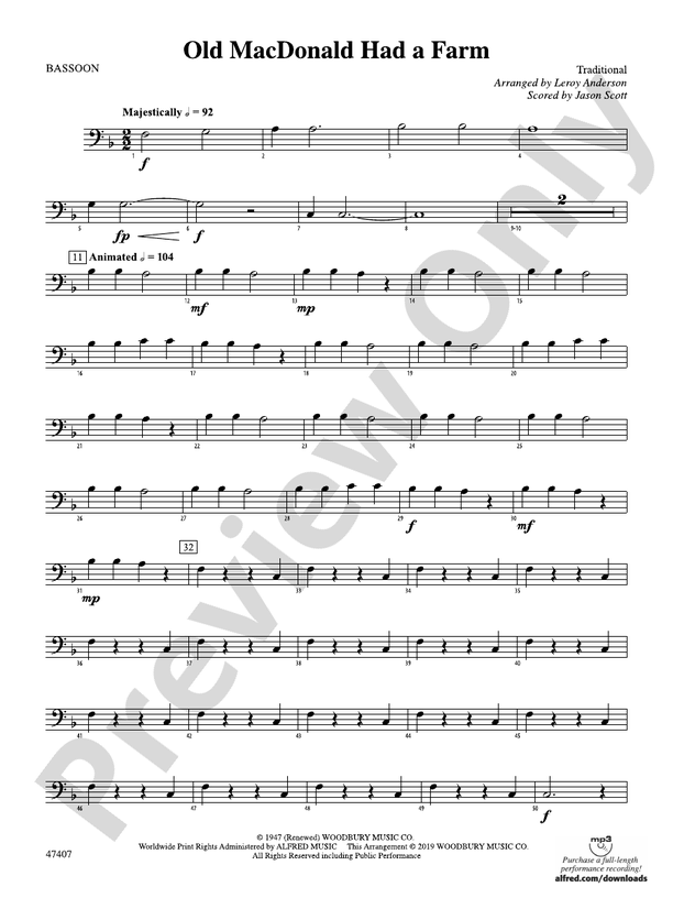 Old MacDonald Had a Farm: Bassoon: Bassoon Part - Digital Sheet Music ...