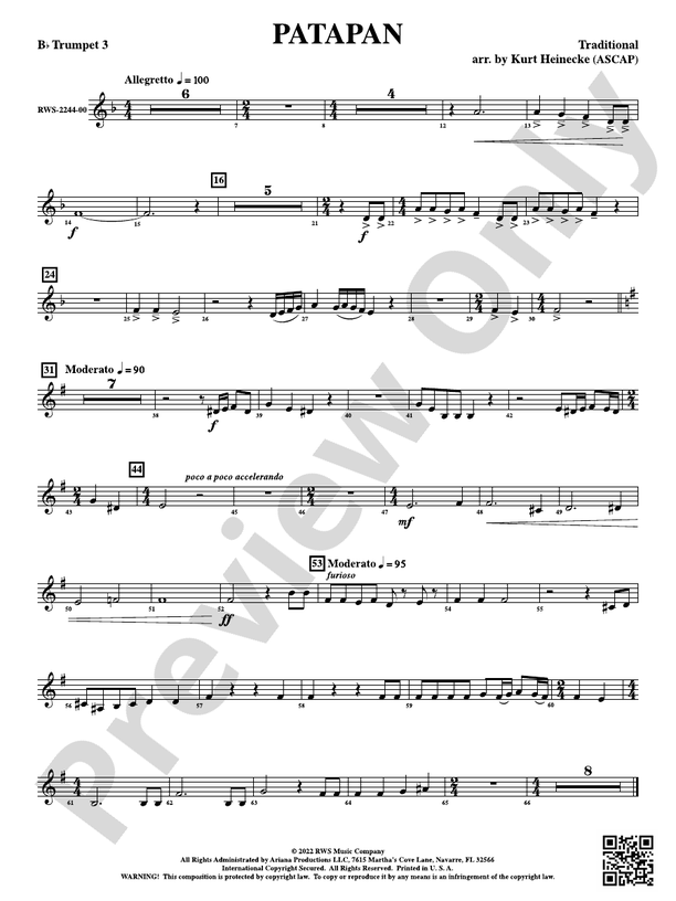 Patapan: 3rd B-flat Trumpet: 3rd B-flat Trumpet Part - Digital Sheet Music Download