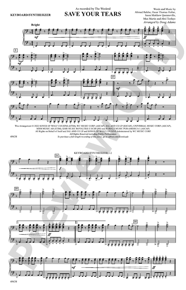 Save Your Tears: Piano Accompaniment: Piano Accompaniment Part ...