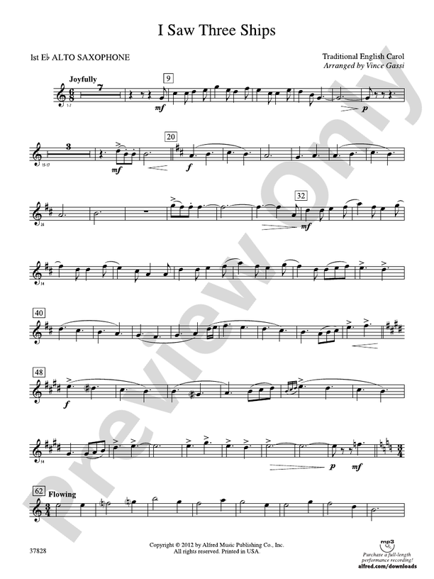 I Saw Three Ships: E-flat Alto Saxophone: E-flat Alto Saxophone Part ...