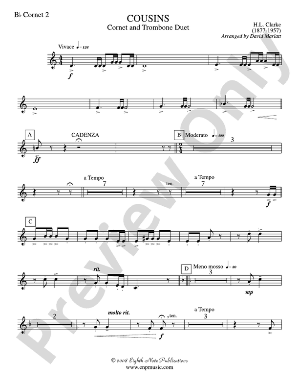 Cousins (Cornet and Trombone Duet and Concert Band): 2nd B-flat Cornet: 2nd B-flat Cornet Part ...