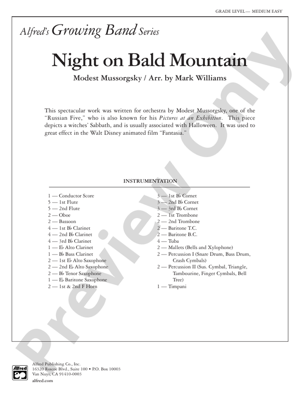 Night on Bald Mountain: Concert Band Conductor Score & Parts: Modest ...
