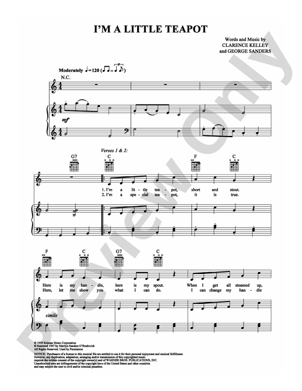 I'm A Little Teapot: Piano/Vocal/Chords: Clarence Kelley - Digital ...