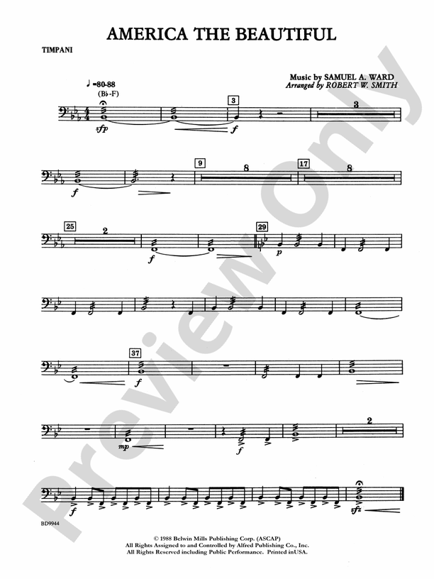 America the Beautiful: Timpani: Timpani Part - Digital Sheet Music Download