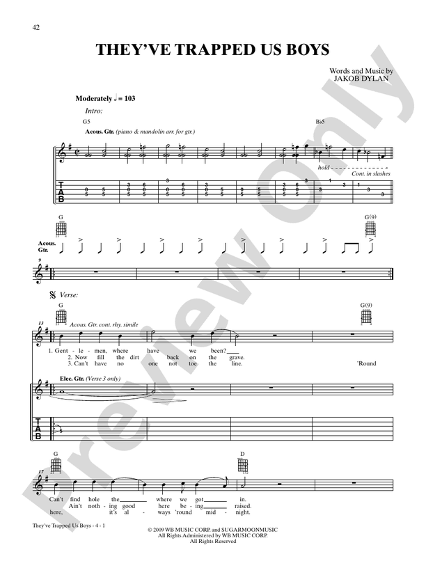 They've Trapped Us Boys: Guitar: Jakob Dylan - Digital Sheet Music Download