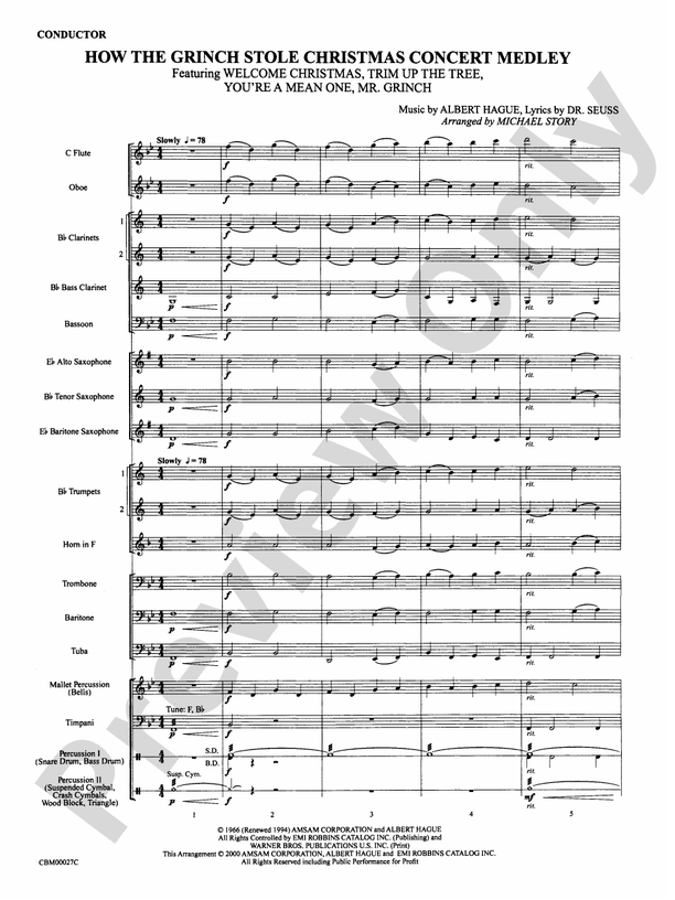 How the Grinch Stole Christmas: Score: Concert Band Score - Digital ...