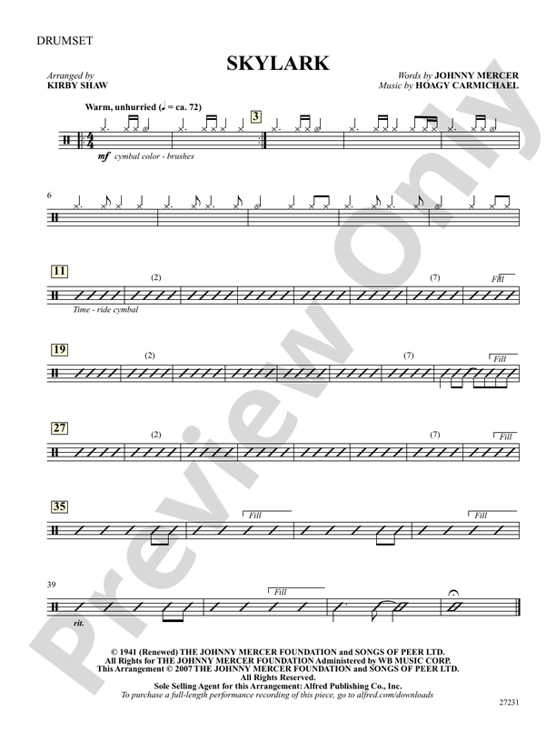 Skylark: Drums: Drums Part - Digital Sheet Music Download
