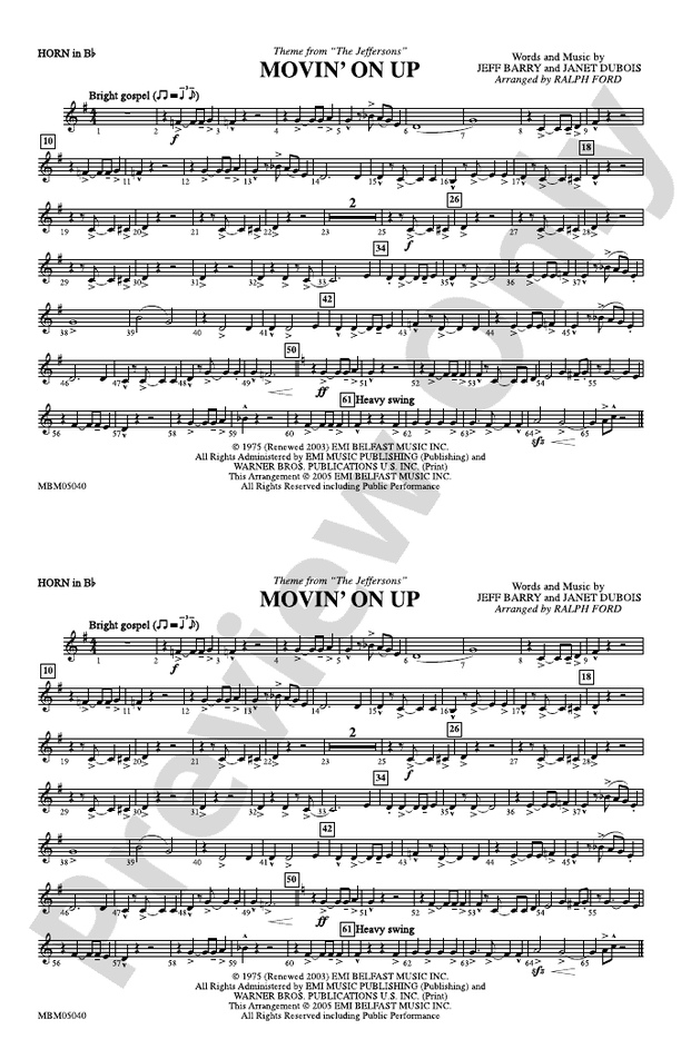 Movin' on Up (Theme from "The Jeffersons"): Horn in B flat: Horn in B ...