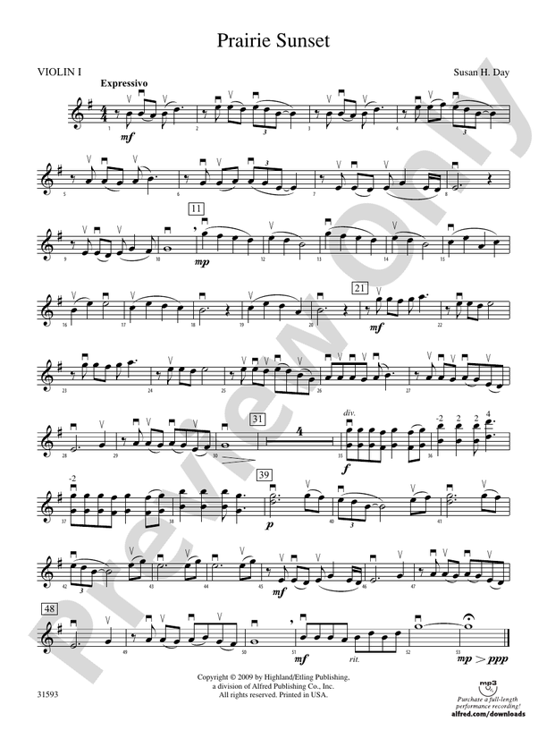 Prairie Sunset: 1st Violin: 1st Violin Part - Digital Sheet Music Download Prairie Sunset: 1st Violin: 1st Violin Part - Digital Sheet Music Download