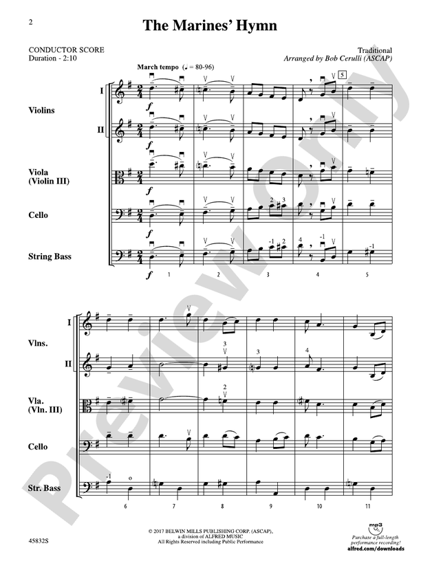 The Marines' Hymn: Score: String Orchestra Score - Digital Sheet Music ...