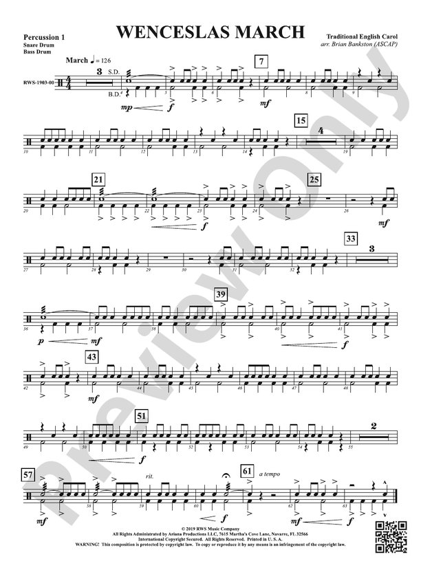 Wenceslas March: 1st Percussion: 1st Percussion Part - Digital Sheet ...