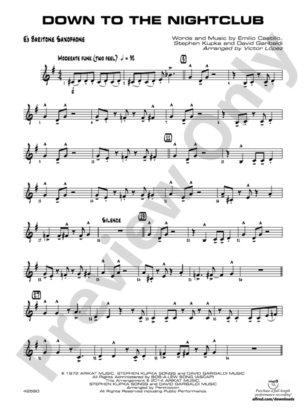 Down To The Nightclub E Flat Baritone Saxophone E Flat Baritone