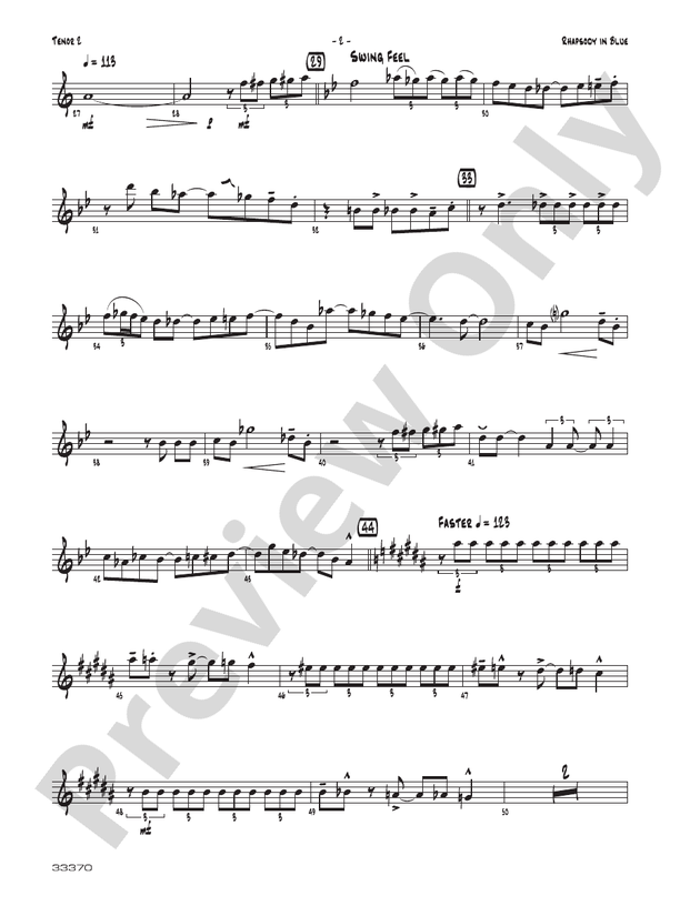 Rhapsody in Blue: 2nd B-flat Tenor Saxophone: 2nd B-flat Tenor Saxophone Part - Digital Sheet ...