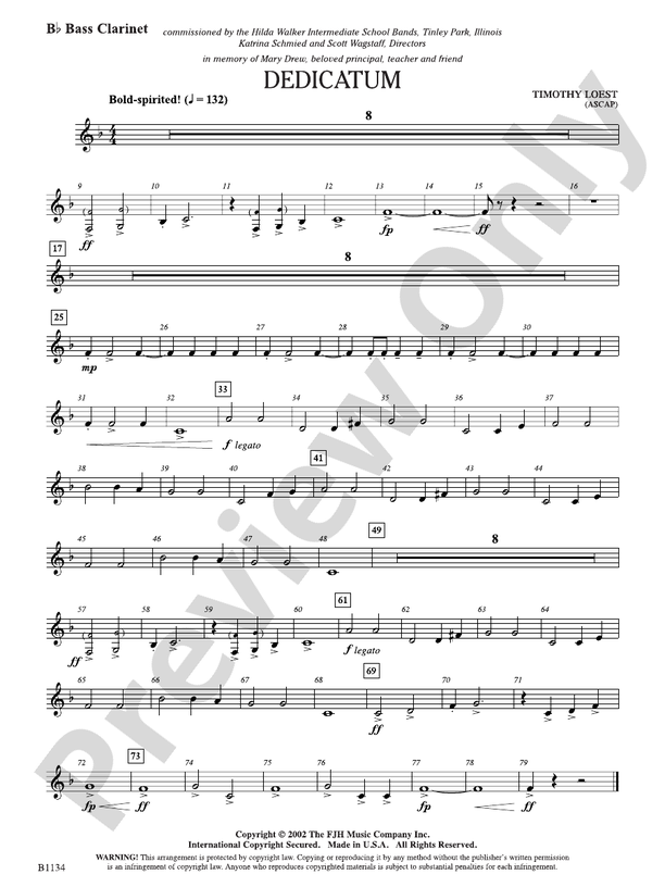 Dedicatum: B-flat Bass Clarinet: B-flat Bass Clarinet Part: Timothy ...