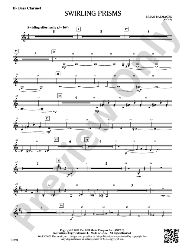 Swirling Prisms: B-flat Bass Clarinet: B-flat Bass Clarinet Part: Brian Balmages - Digital Sheet ...