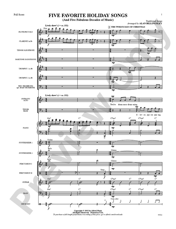 Five Favorite Holiday Songs: Score: Choir Score - Digital Sheet Music ...