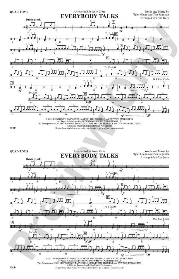 Everybody Talks: Quad-Toms: Quad-Toms Part - Digital Sheet Music Download Everybody Talks: Quad-Toms: Quad-Toms Part - Digital Sheet Music Download
