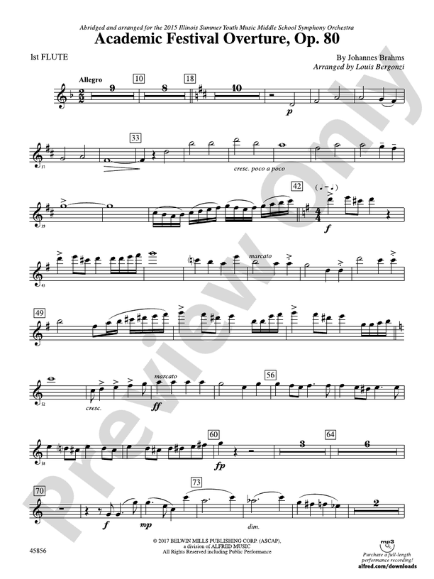 Academic Festival Overture, Op. 80: Flute: Flute Part - Digital Sheet ...