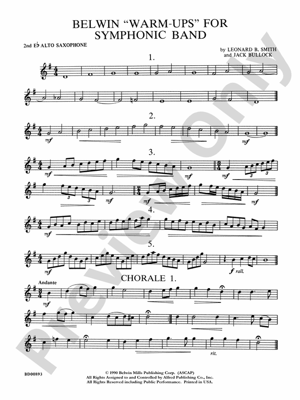 Belwin "Warm-Ups" for Symphonic Band: 2nd E-flat Alto Saxophone: 2nd E ...