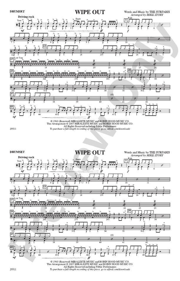Wipe Out: Drumset: Drumset Part - Digital Sheet Music Download
