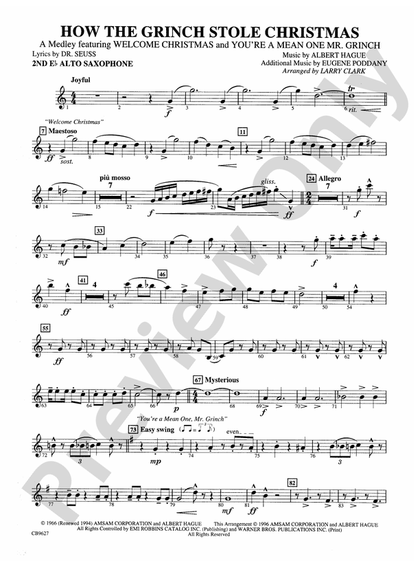 How the Grinch Stole Christmas: 2nd E-flat Alto Saxophone: 2nd E-flat Alto Saxophone Part ...