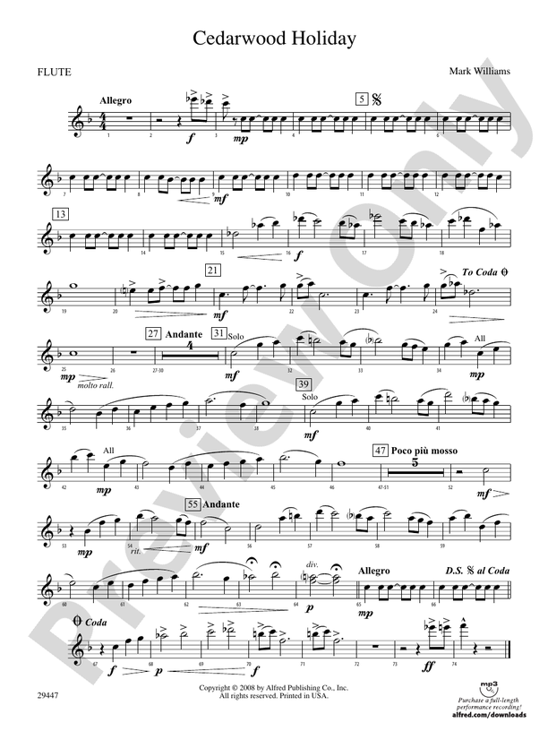 Cedarwood Holiday: Flute: Flute Part - Digital Sheet Music Download