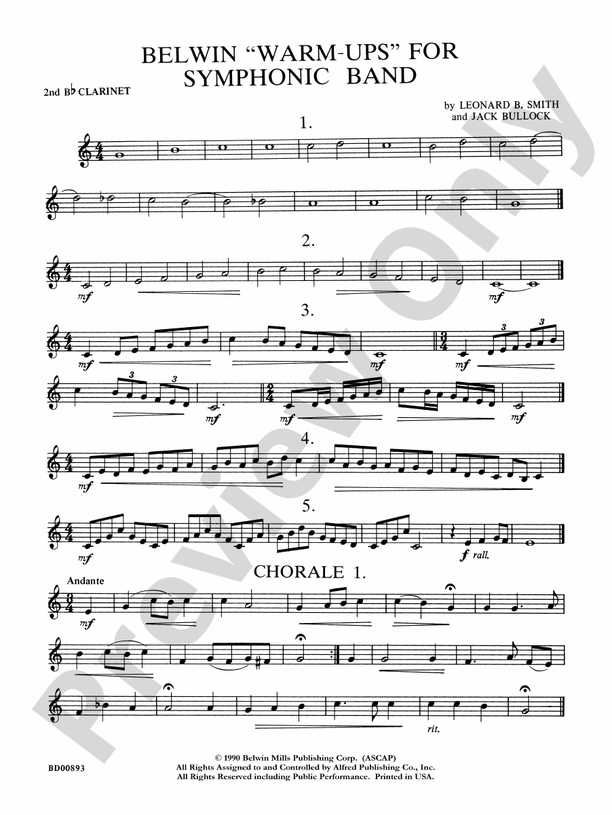 Belwin "Warm-Ups" for Symphonic Band: 2nd B-flat Clarinet: 2nd B-flat ...