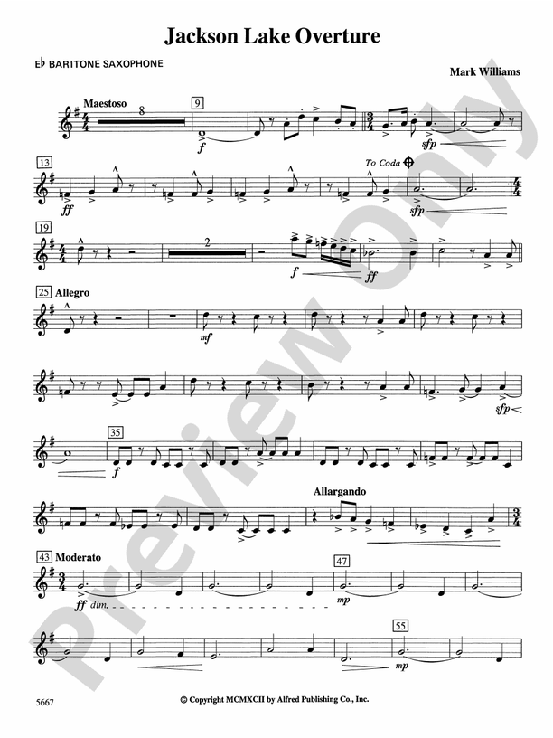 Jackson Lake Overture: E-flat Baritone Saxophone: E-flat Baritone Saxophone Part - Digital Sheet ...
