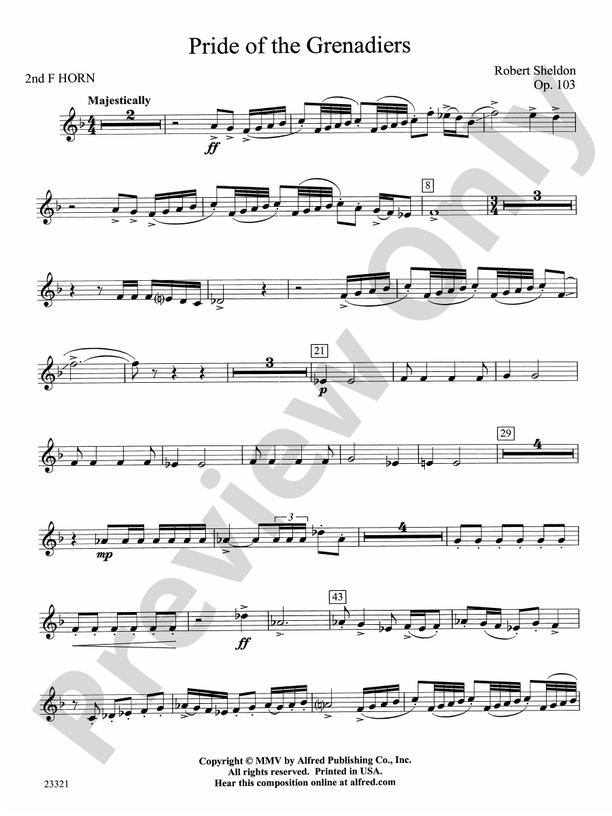 Pride of the Grenadiers: 2nd F Horn: 2nd F Horn Part - Digital Sheet Music Download