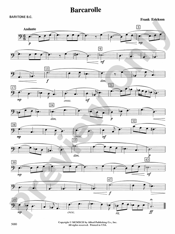 Barcarolle: Baritone B.C.: Baritone B.C. Part - Digital Sheet Music Download