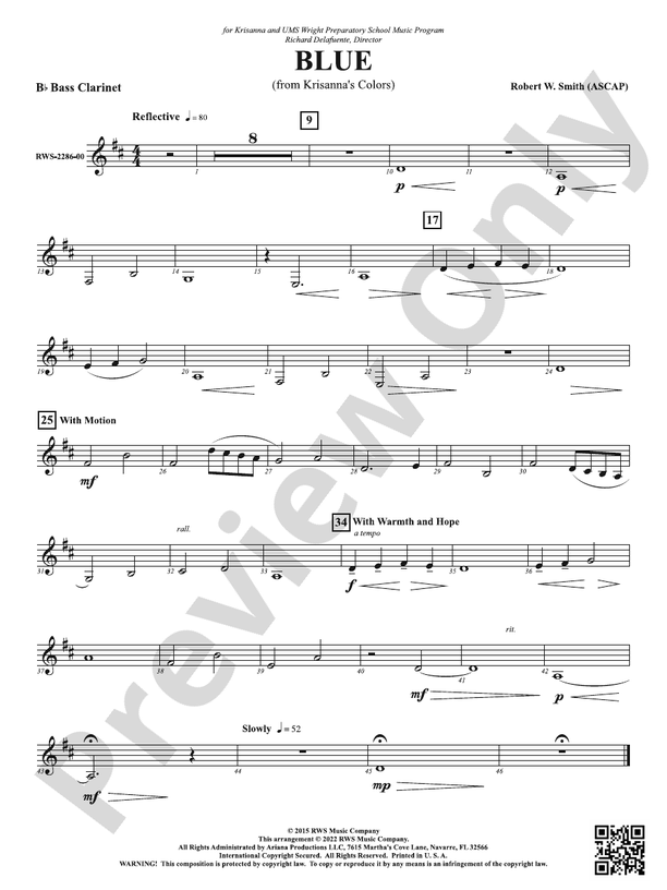 Blue - From Krisanna's Colors: B-flat Bass Clarinet: B-flat Bass ...