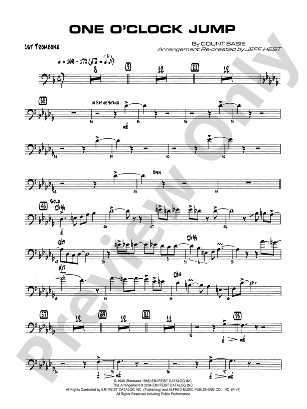 One O'Clock Jump: 1st Trombone: 1st Trombone Part - Digital Sheet Music ...